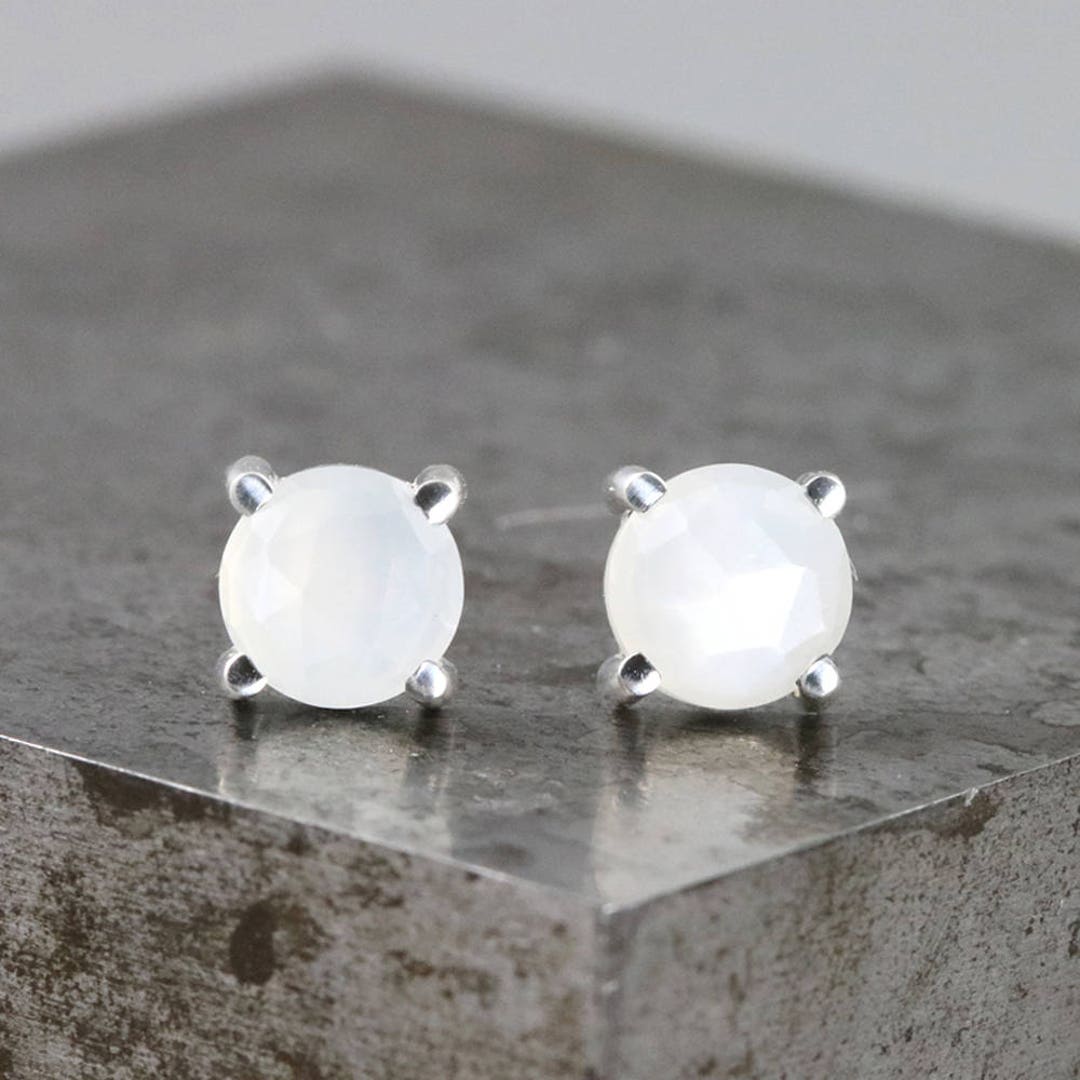 6mm Sterling Silver Studs With Natural Stones - Small Rose Cut ...