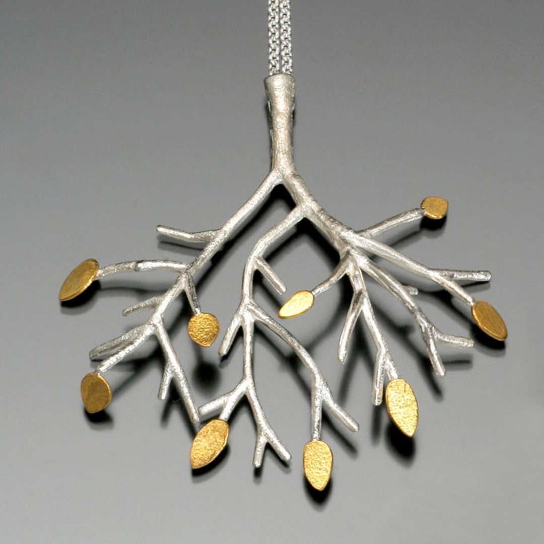 Sterling Silver Tree Pendant - 24 Karat Gold Leaves - Heirloom Quality ...