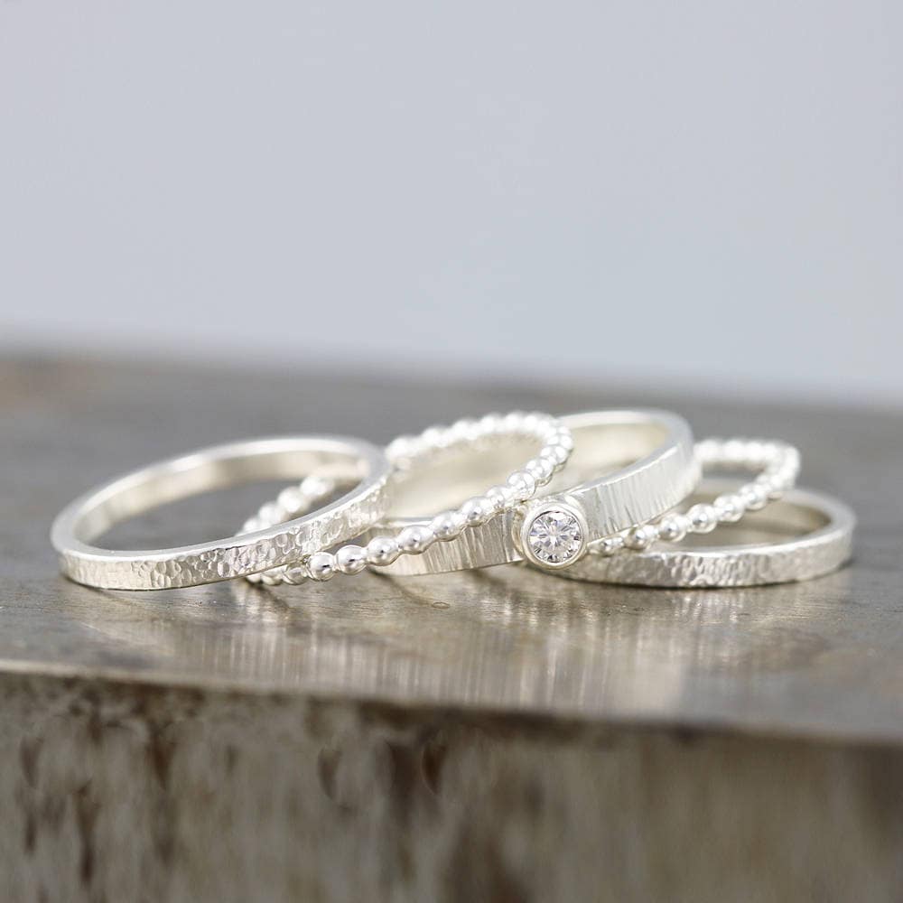 Sterling Silver Stacking Rings with Moissanite Five Ring | Etsy