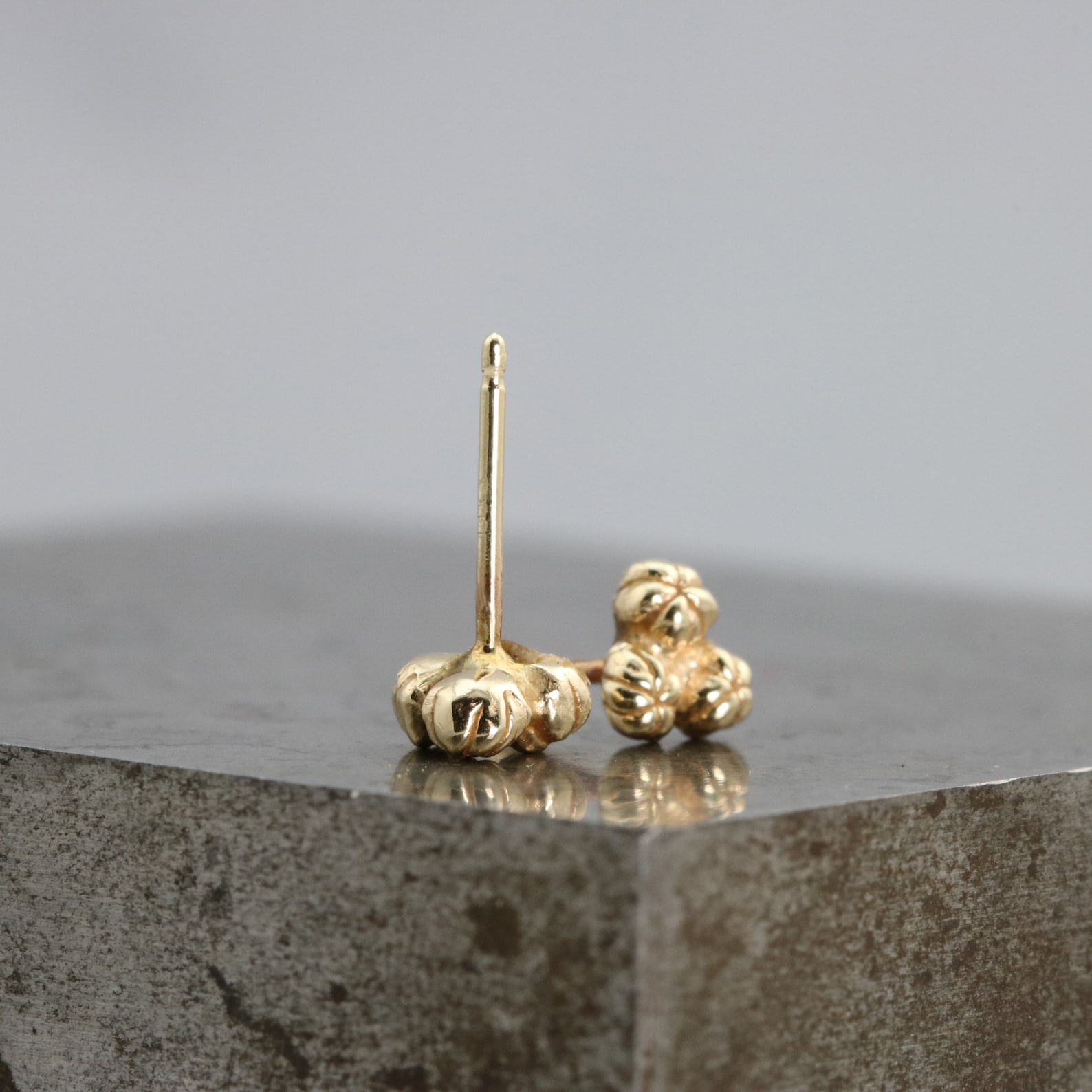 Tiny 14k Yellow Gold Triple Bud Stud Earring - Solid Gold Studs for ...