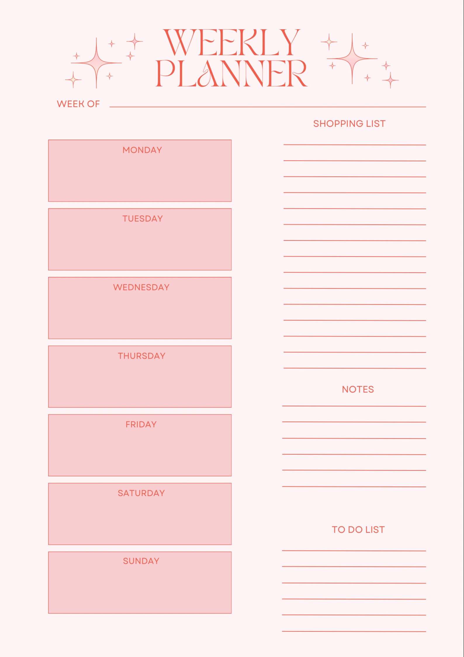 Pink Simple Weekly Planner, Pink, Printable, Good for Goodnotes ...