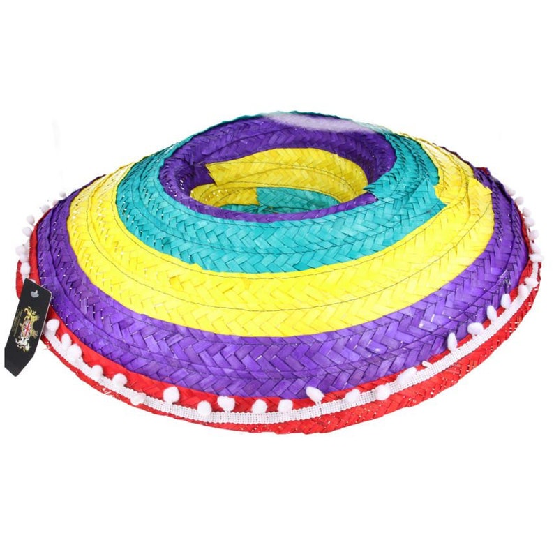 Mexican Sombrero Pom Poms Wild Western Straw Hat Multi Color - Etsy