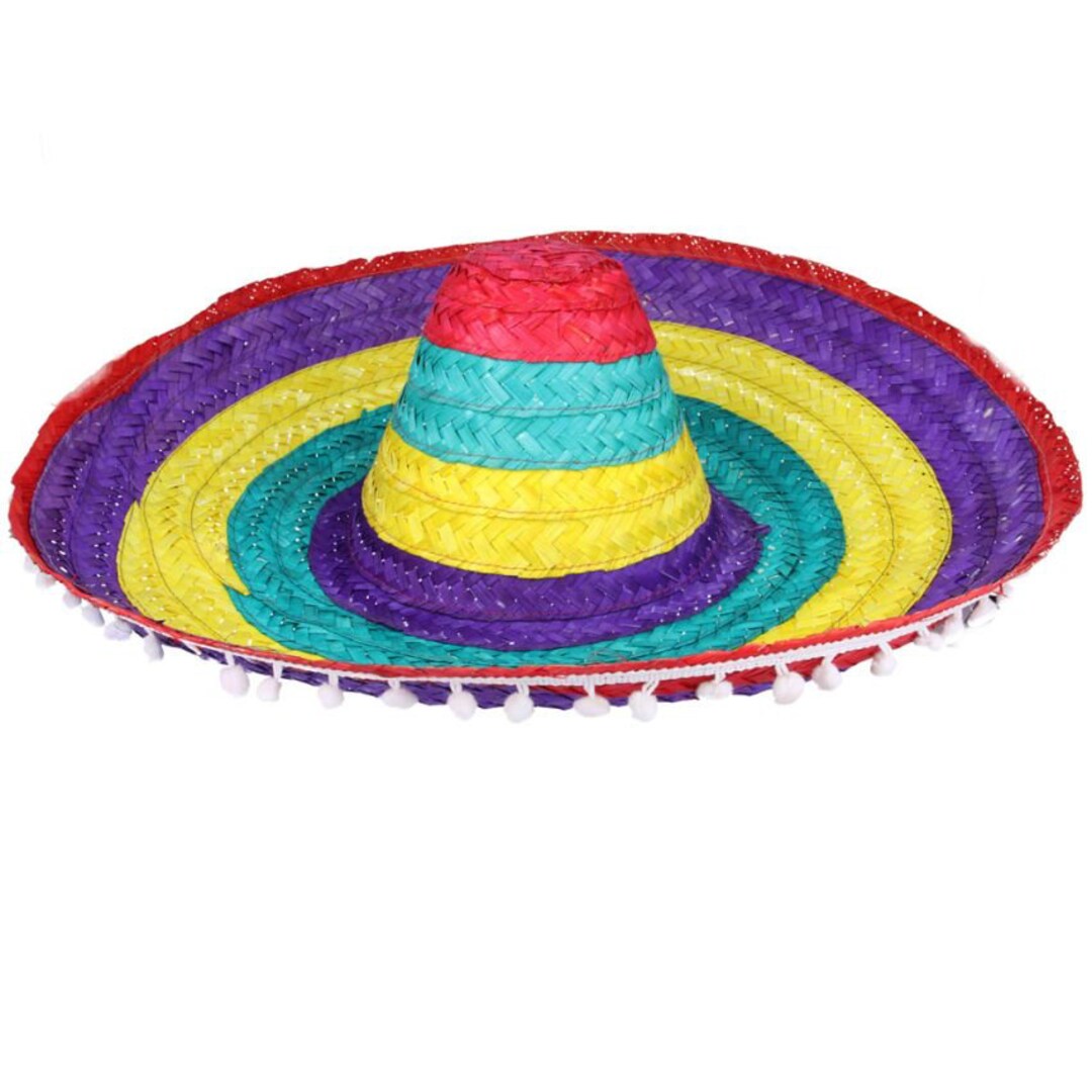Mexican Sombrero Pom Poms Wild Western Straw Hat Multi Color - Etsy