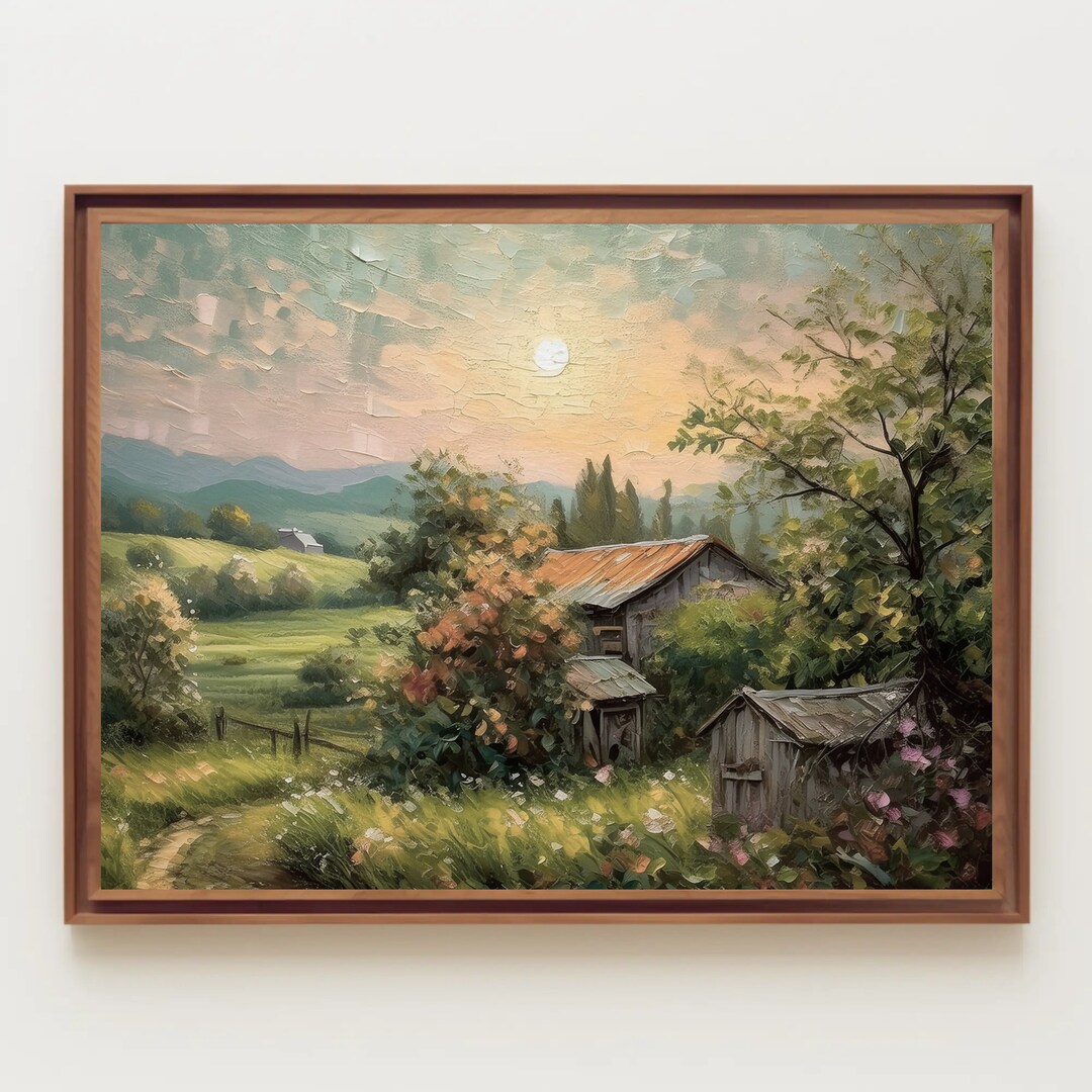 Rustic Country Wall Art PRINTABLE - Antique Countryside Landscape With ...