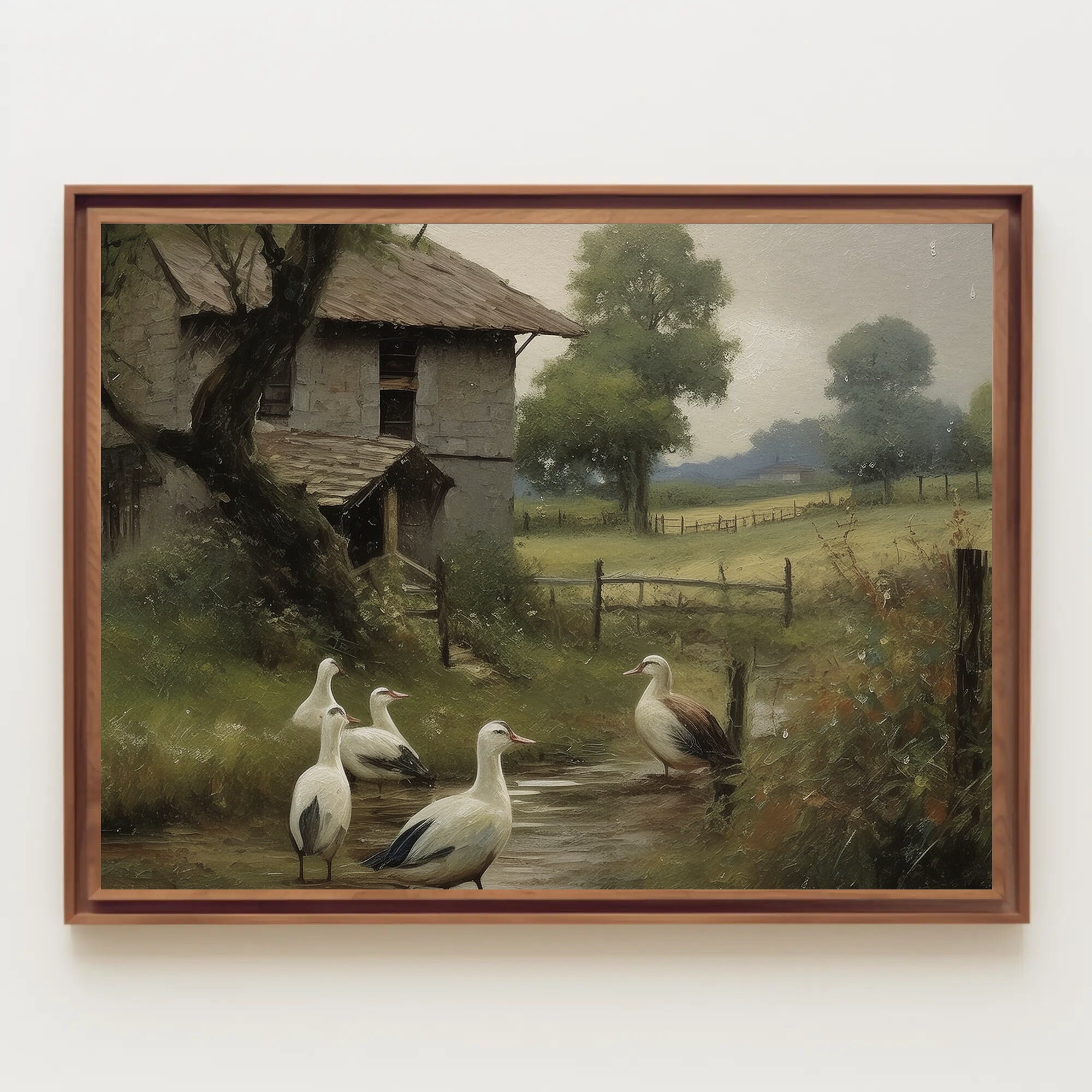 Cottagecore Wall Art Print, Rural Duck Farmstead Scene Printable ...