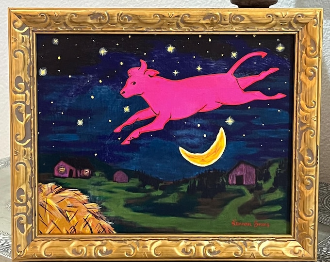 The Girly Cow Jumping Over the Moon_nursery Art - Etsy