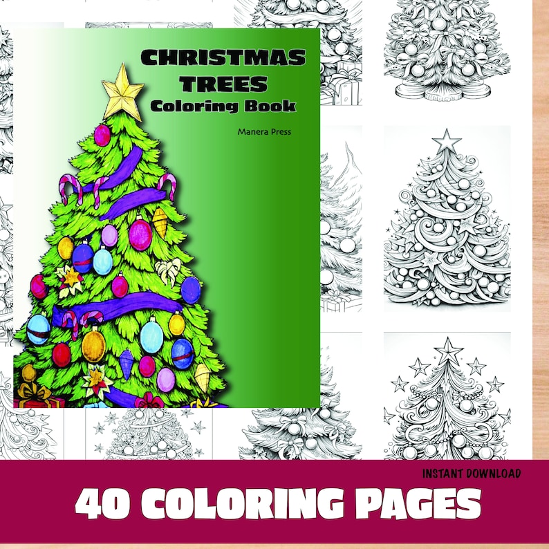 Christmas Trees Coloring Book Manera Press Instant Download 40 Pages - Etsy