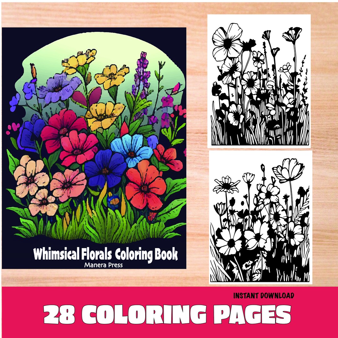Whimsical Florals Coloring Book 24 Pages PDF Instant Downloadinstant ...