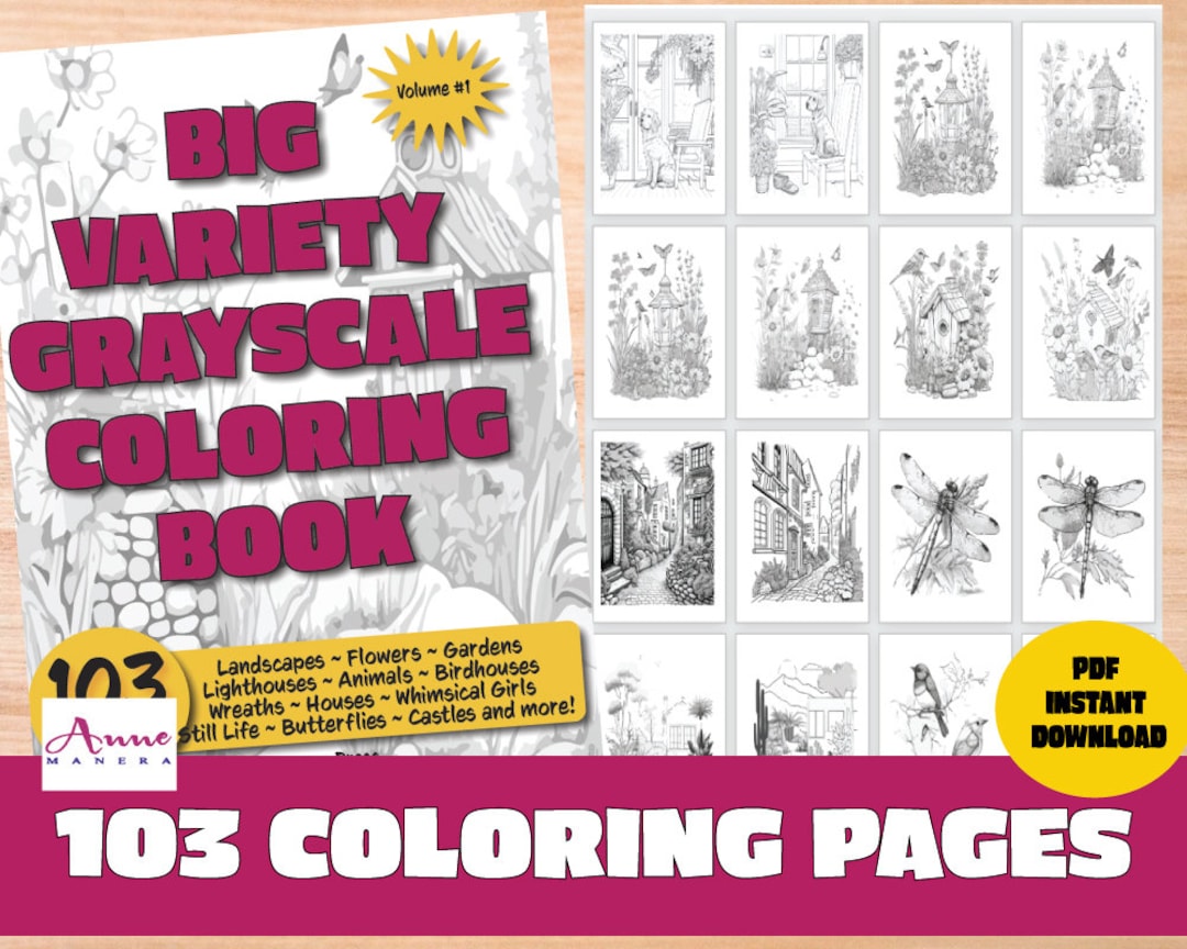 Big Variety Grayscale Coloring Book 103 Pages !instant Download - Etsy