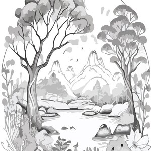 Magical Landscapes Grayscale Coloring Book 28 Pages Pdfinstant Download ...