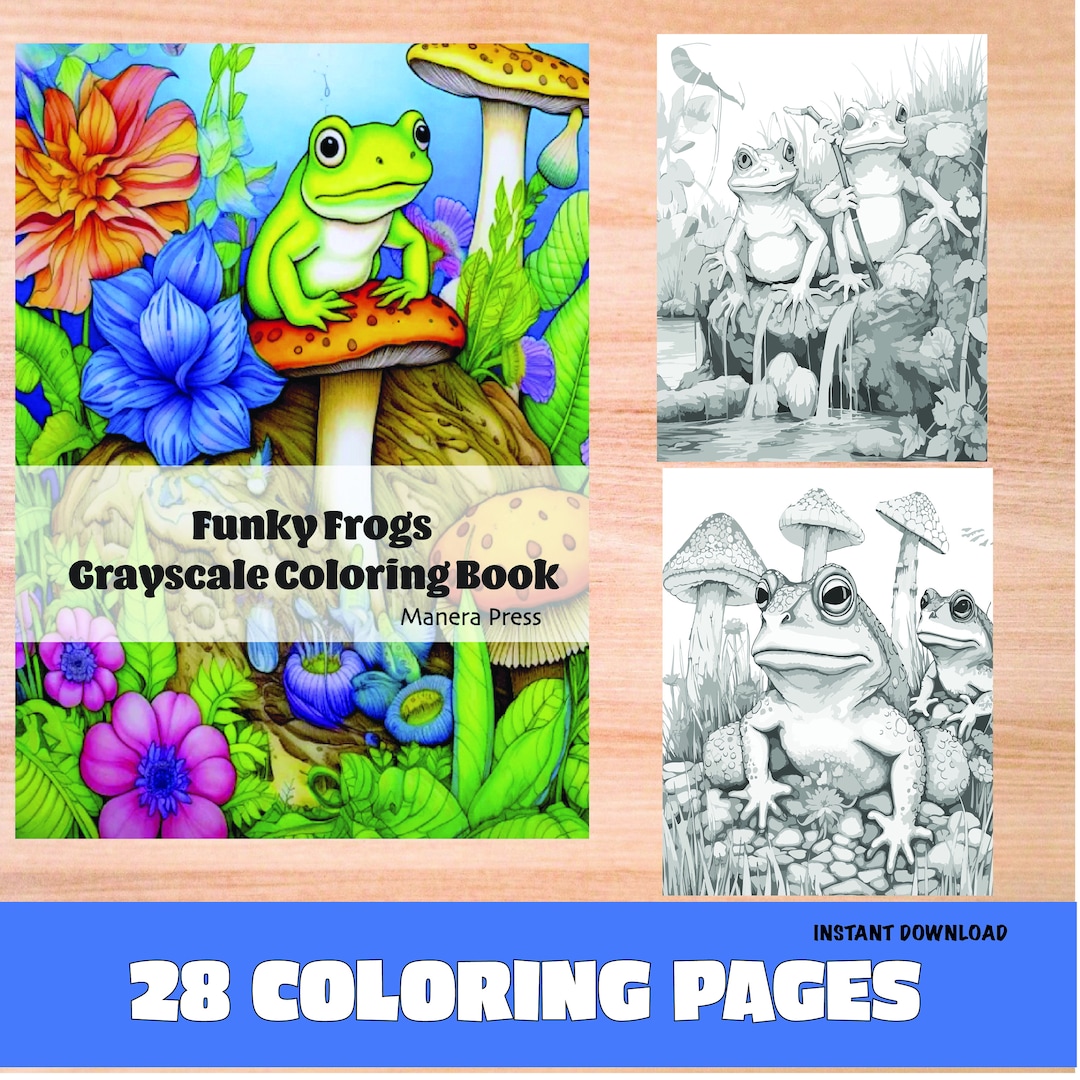 Funky Frogs Grayscale Coloring Book 28 Pages PDF Instant Download - Etsy