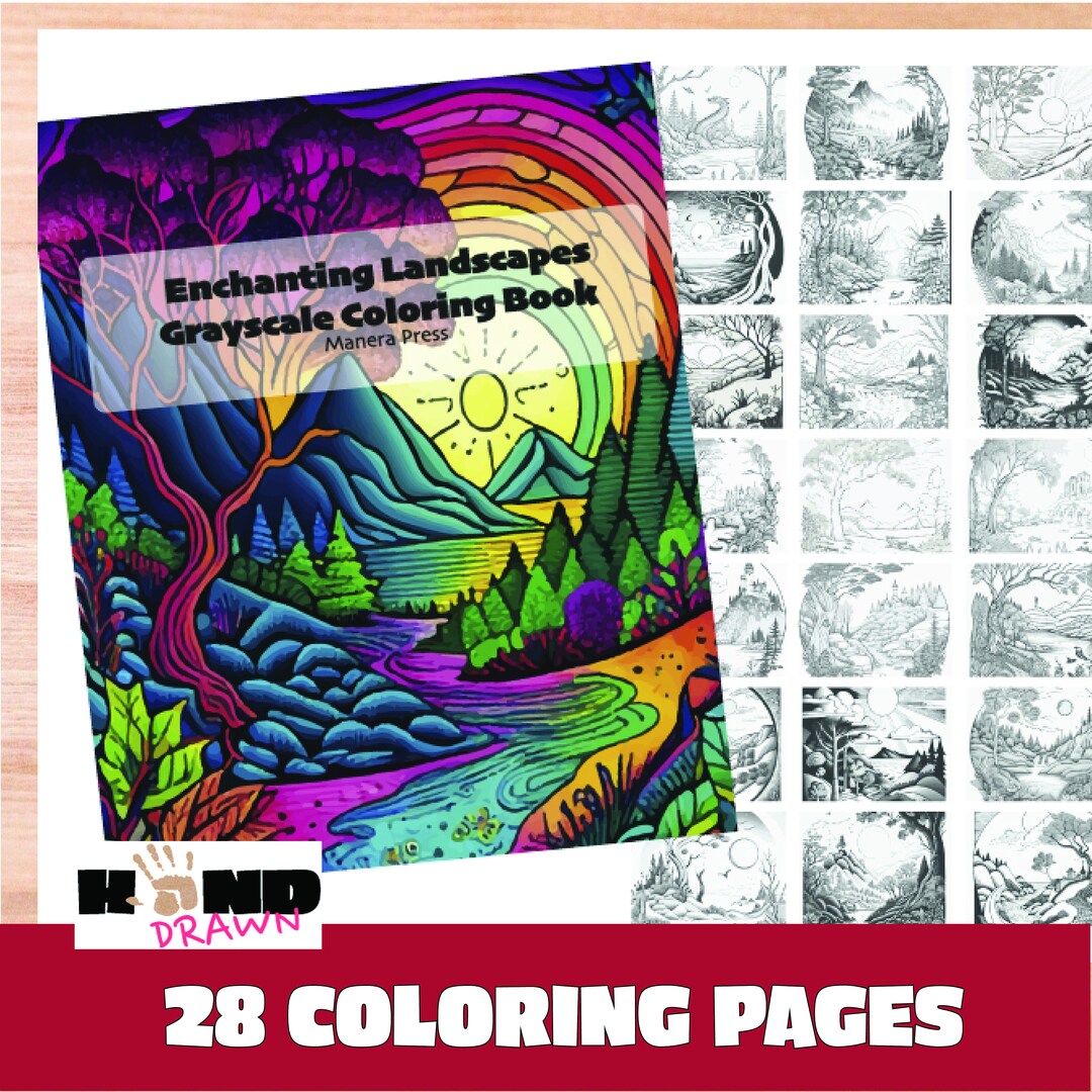 Enchanting Landscapes Grayscale Coloring Book 28 Pages PDF Instant ...