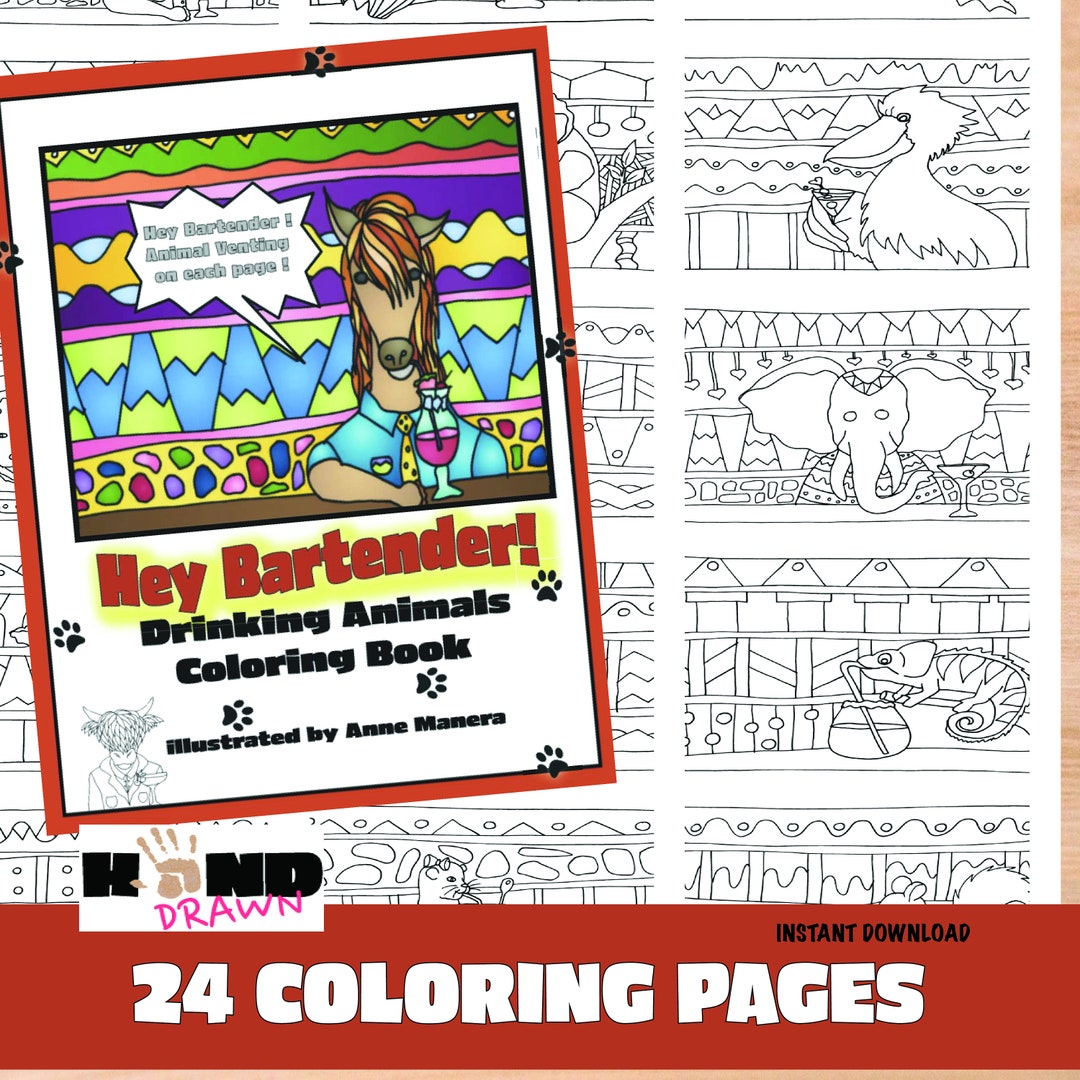 Hey Bartender Drinking Animals Coloring Book Illustrated by Anne Manera ...