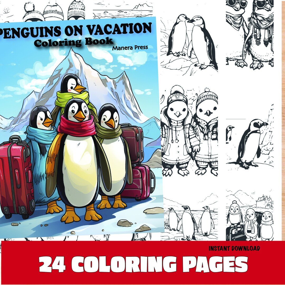 Penguins on Vacation Coloring Book Manera Press Instant Download 24 ...