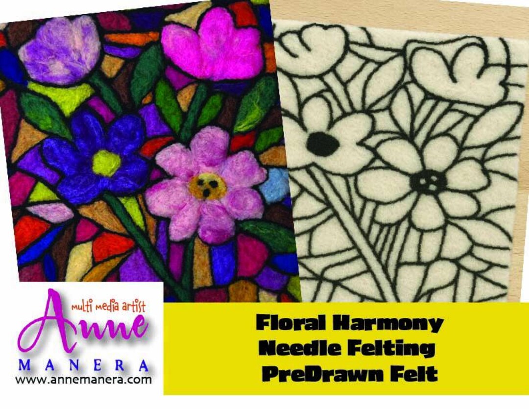 Floral Harmony Flowers Needle Felting Pre Drawn Felt Fabric - Etsy