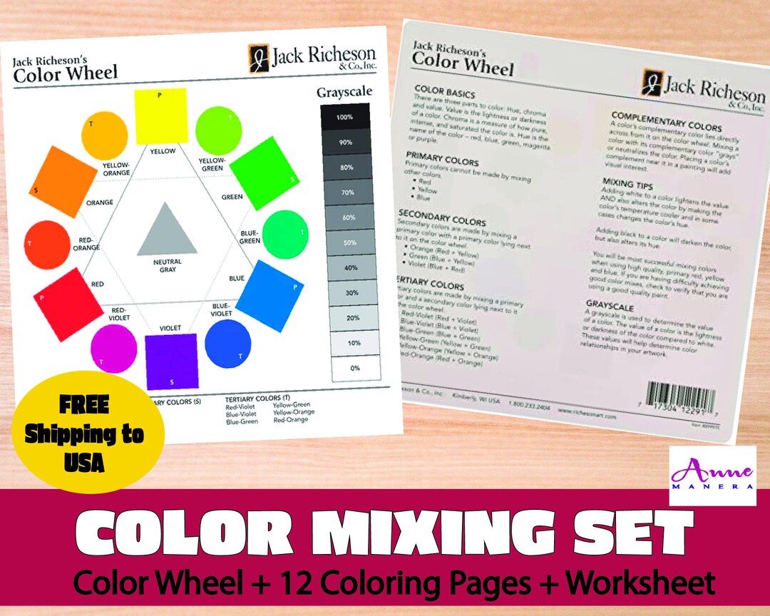 Color Mixing Set Color Wheel 12 Coloring Pages Color Worksheet Printed ...
