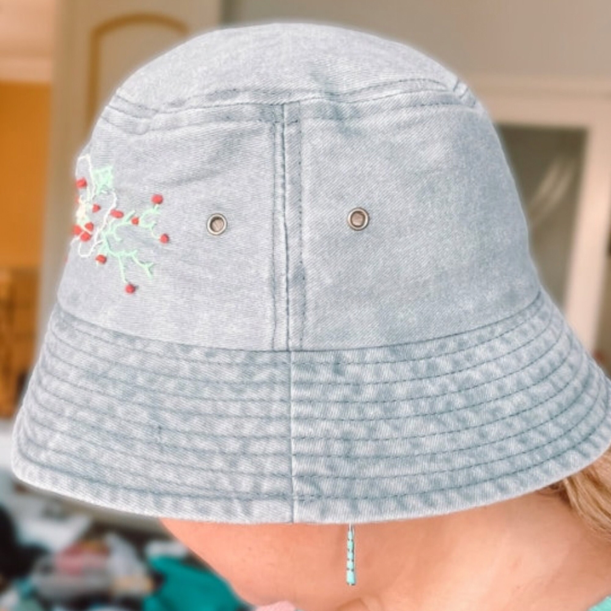 Cottagecore Fairycore Bucket Hat Beach Pool, Black Denim Cap Faded ...