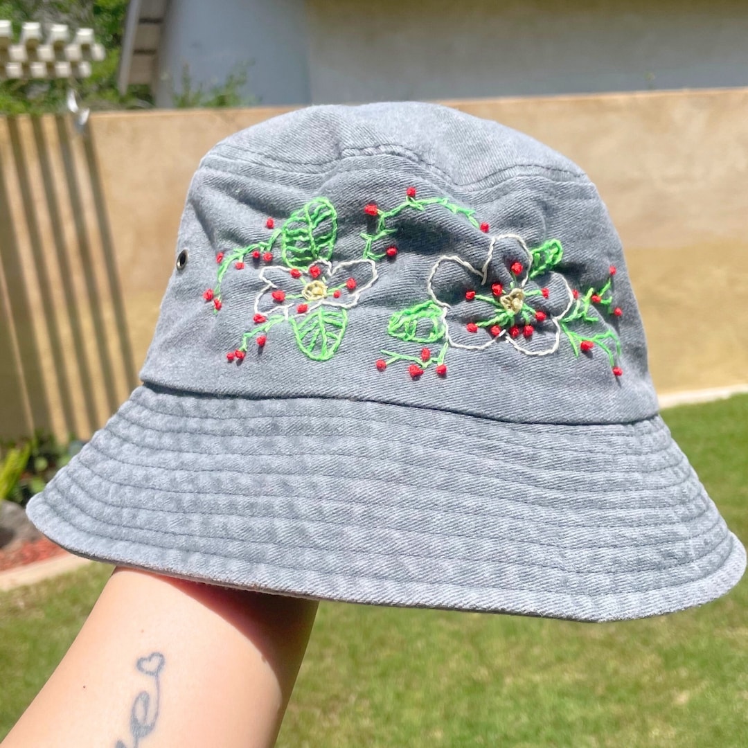 Cottagecore Fairycore Bucket Hat Beach Pool, Black Denim Cap Faded ...