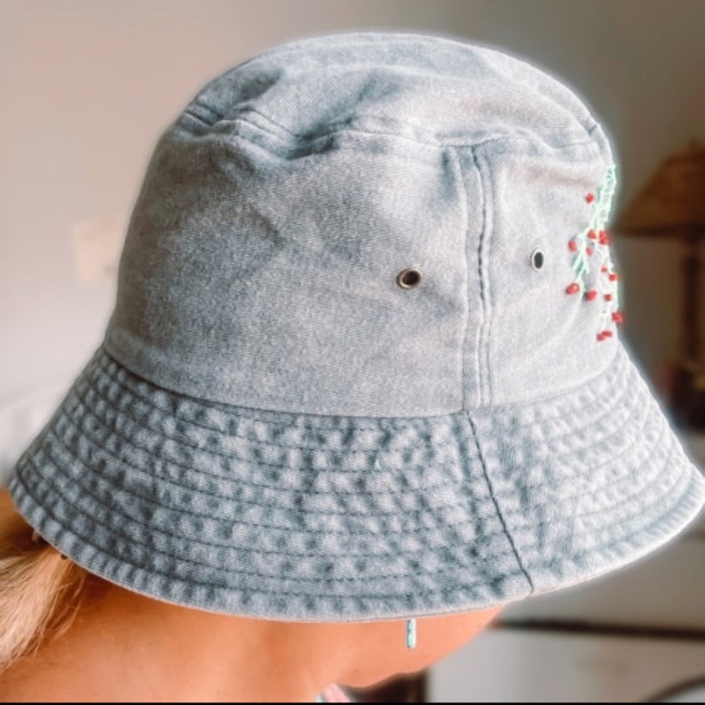 Cottagecore Fairycore Bucket Hat Beach Pool, Black Denim Cap Faded ...