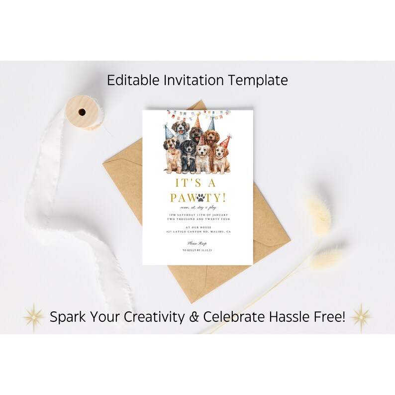Dog Birthday Party Invitation Template, Printable Birthday Invitation ...