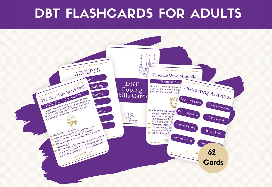 62 DBT Flash Cards, Dialectical Behavior Therapy Coping Skills Cards ...