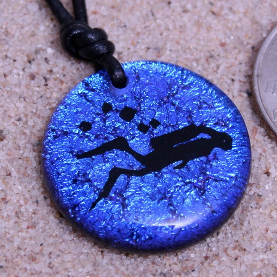 Scuba Diving Dichroic Glass Pendant Blue Color With Leather - Etsy