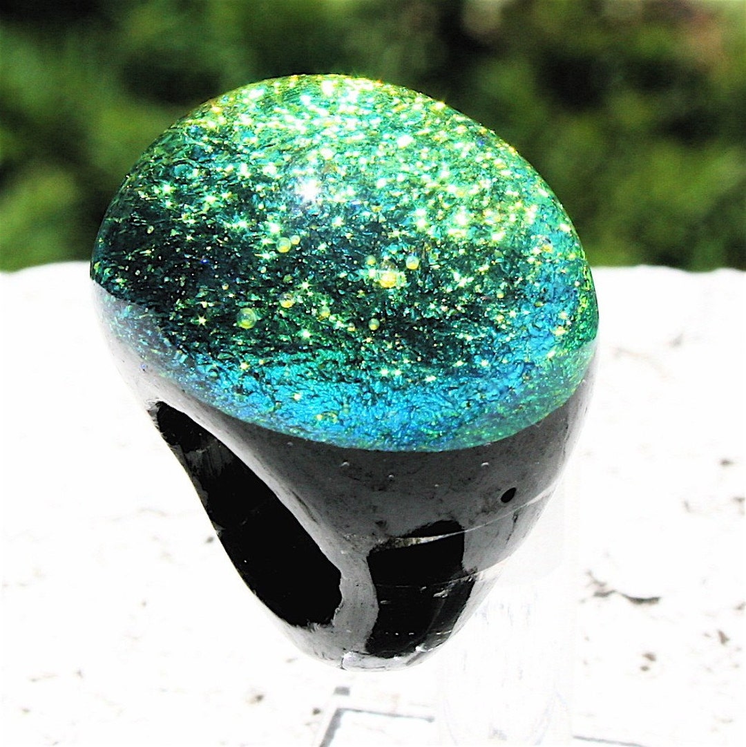 Amazing Glass Ring Chunky Round Dichroic Glass Ring Gold Color Size 8 ...