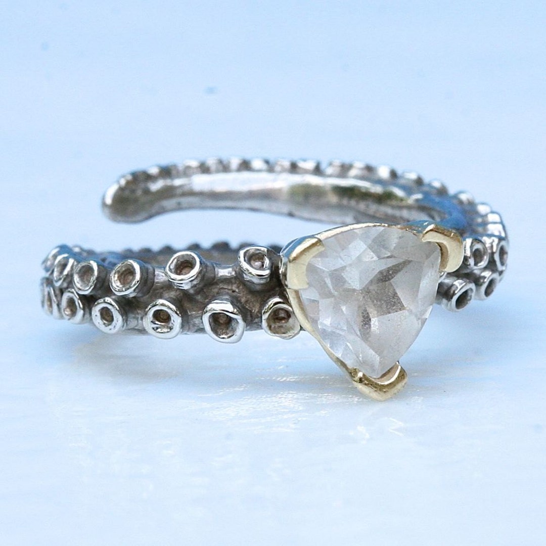 Tentacle Engagement Ring 14k Gold With a White Topaz Stone Octopus ...