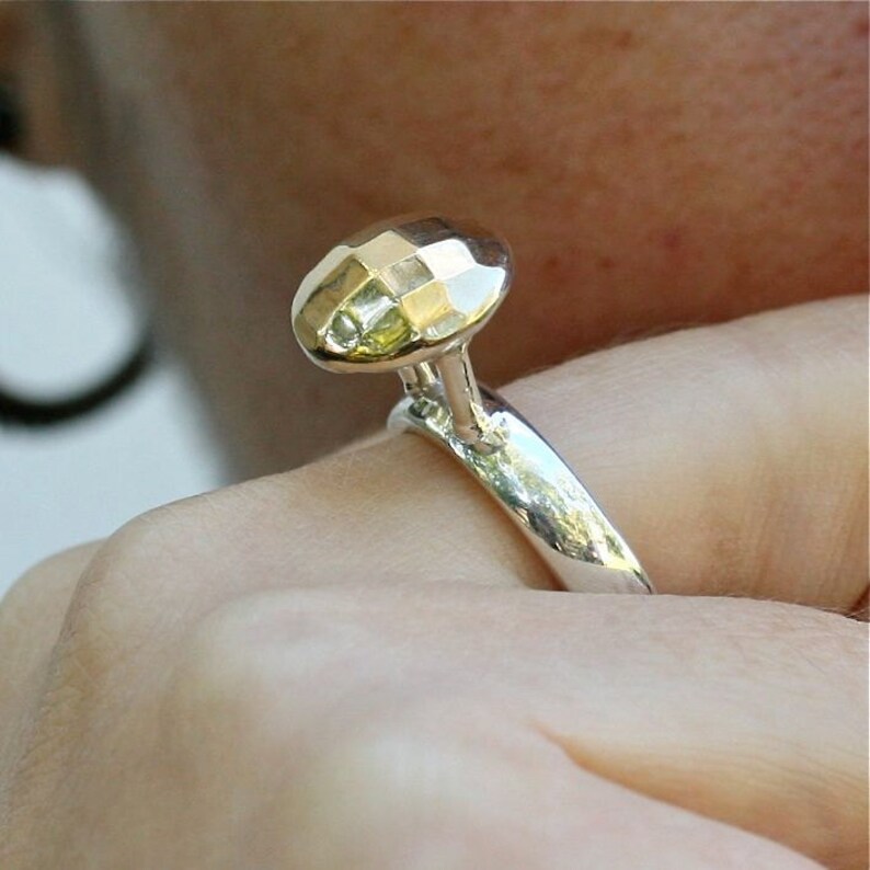 Unique Sterling silver ring with a silver gold plated stone | Etsy