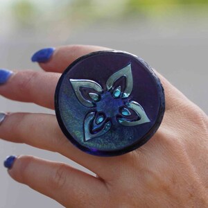 Statement Glass Ring Cocktail Ring Fused Dichroic Glass Handmade in USA ...