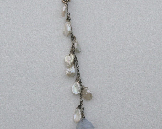 Antique Silver With White Keshi Pearls and Calsidney Flower Necklace - Etsy