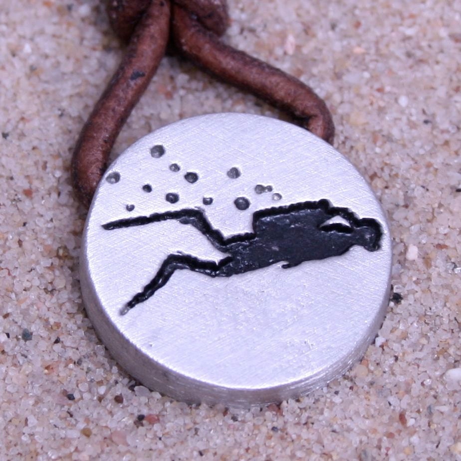 Scuba Diving Diver Pewter Round Pendant on 2mm Brown Color - Etsy