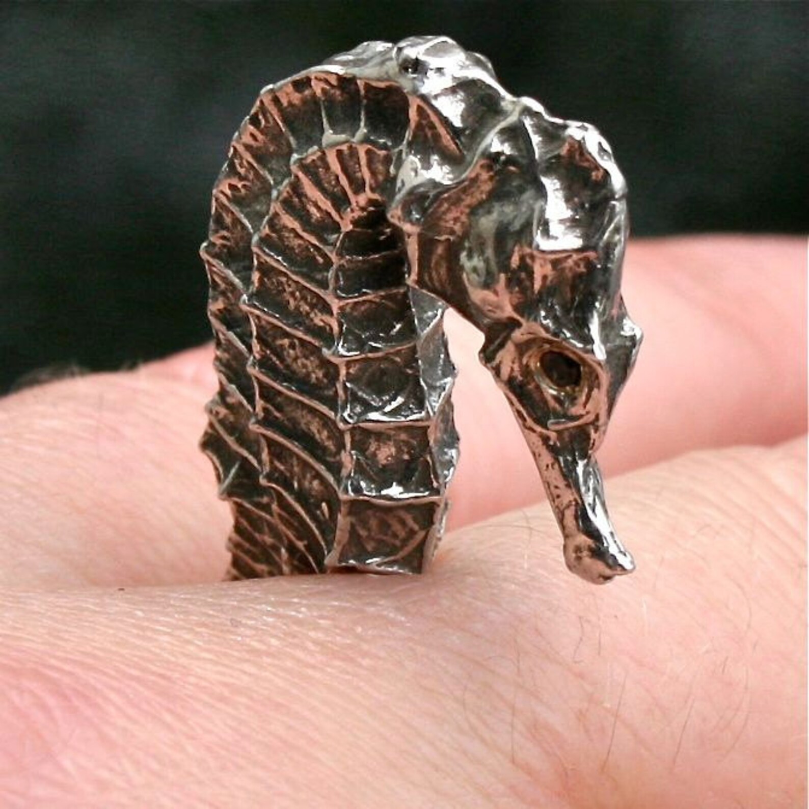 Seahorse Ring Sterling Silver With Diamonds Eyes Green Color - Etsy