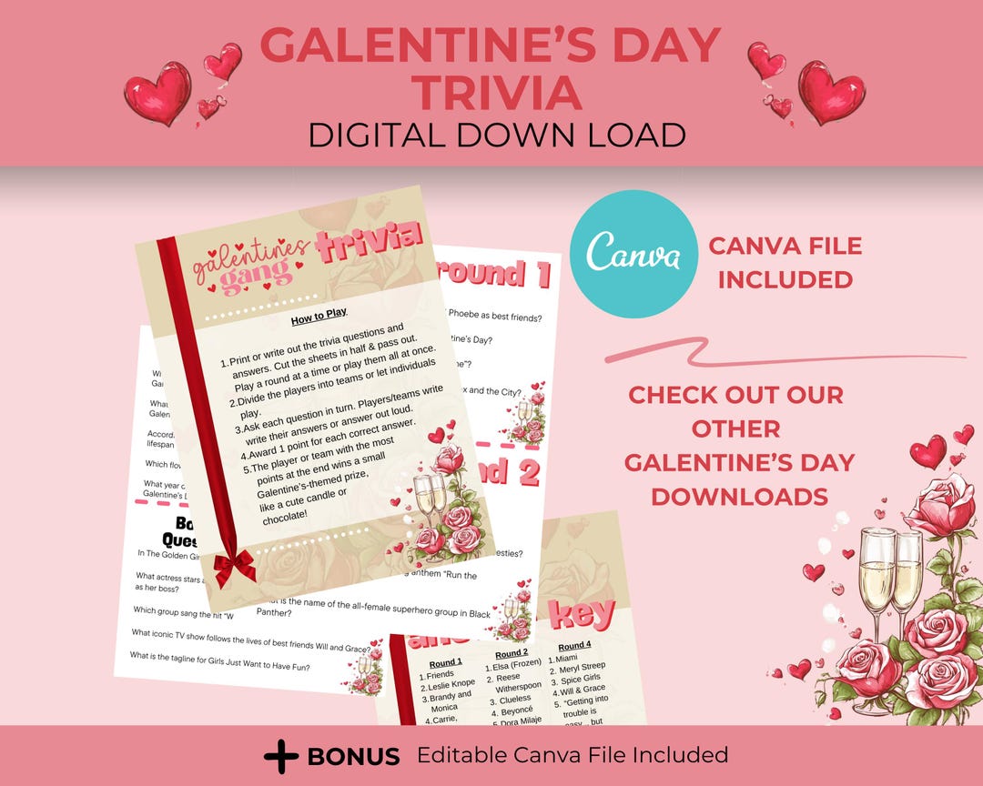 Galentines Day Trivia Games Printable Adult Galentine's Day Party ...