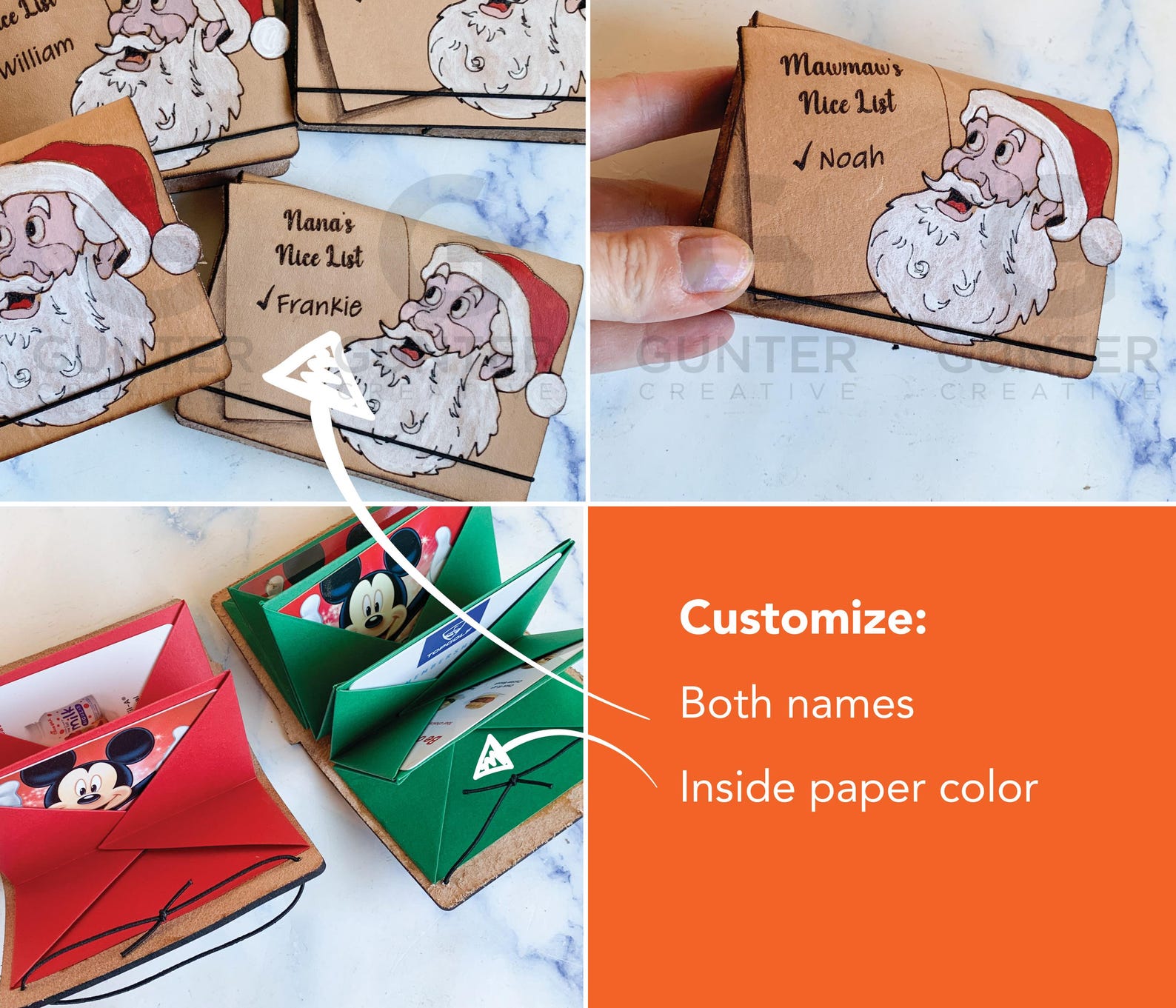 Santa Card Wallet, Leather Gift Card Holder for Christmas, Santa Nice ...
