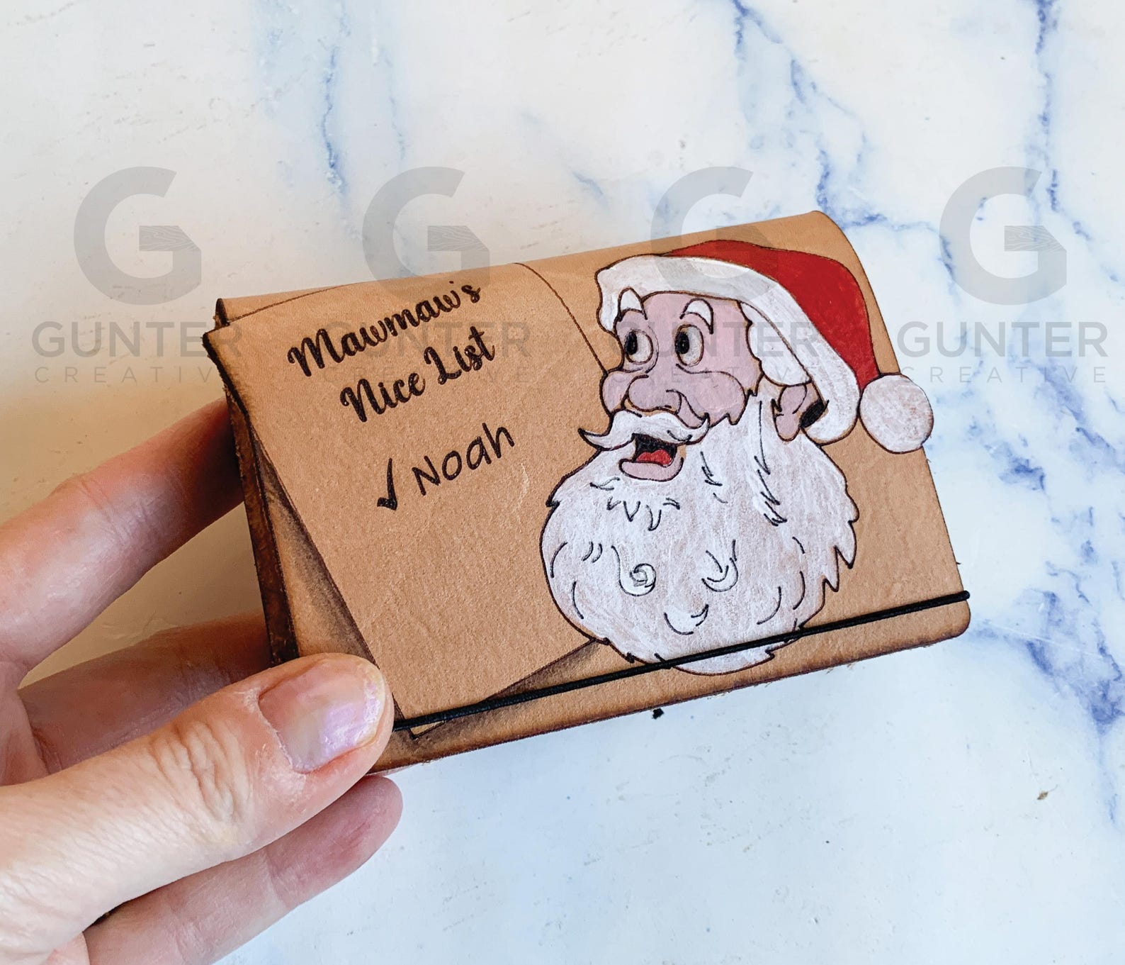 Santa Card Wallet, Leather Gift Card Holder for Christmas, Santa Nice ...