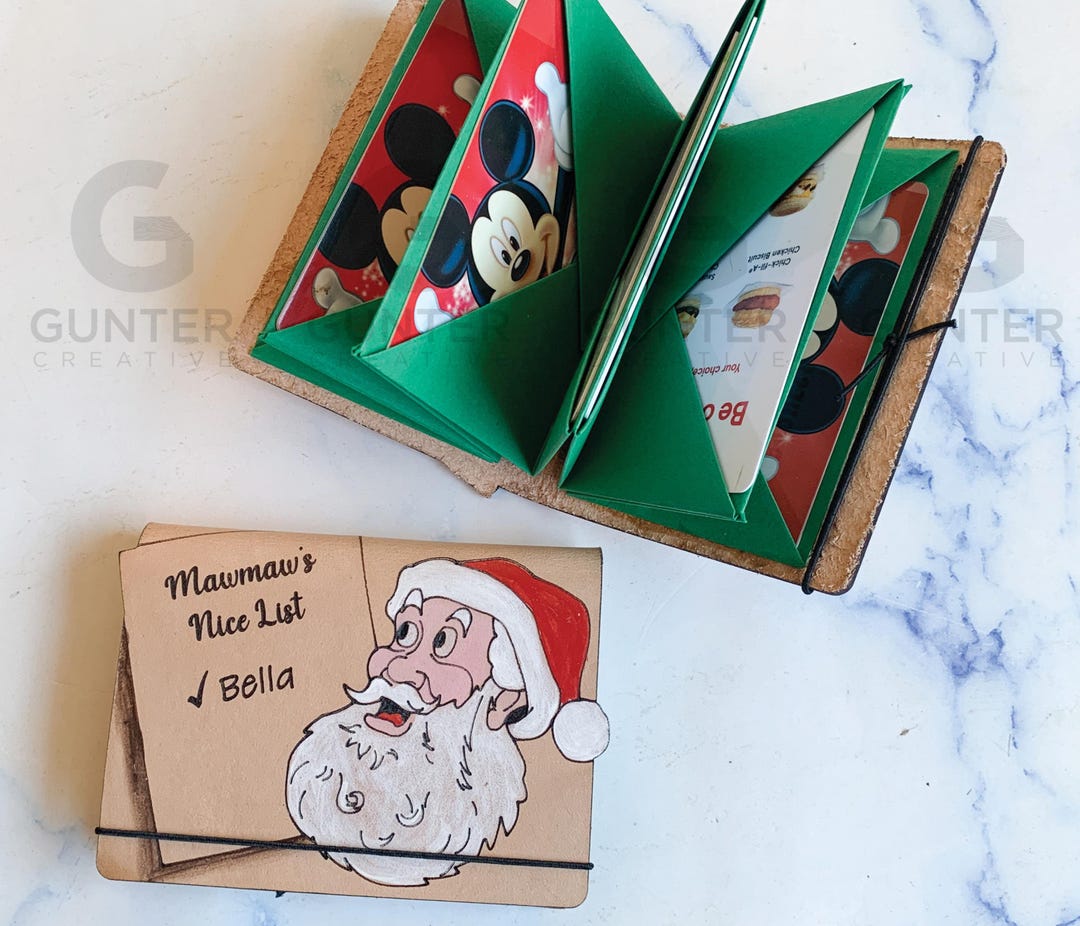 Santa Card Wallet, Leather Gift Card Holder for Christmas, Santa Nice ...
