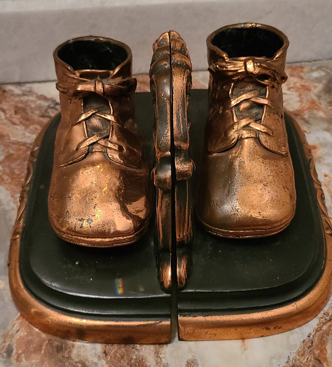 Vintage Baby Shoe Bookends Bronzed Copper - Etsy