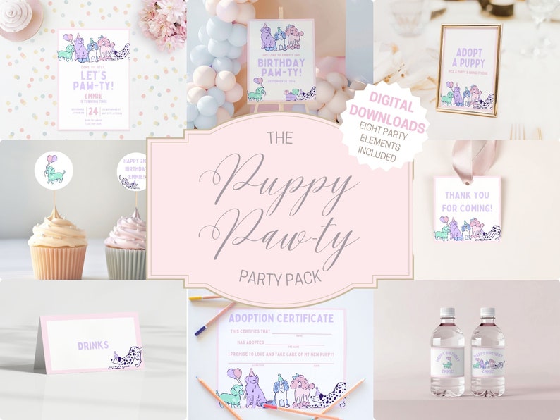 Puppy Paw-ty Birthday Party Bundle, Let's Paw-ty Party Pack, Puppy ...
