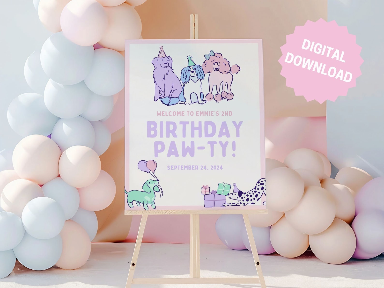 Editable Puppy Pawty Birthday Welcome Sign, Let's Pawty Sign, Puppy ...
