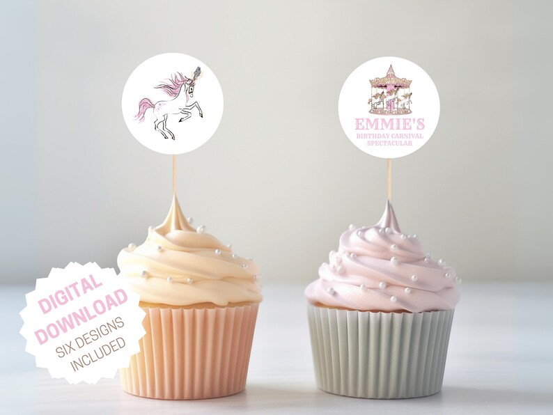 Carnival Carousel Birthday Favor Tags, Favor Sticker, First Birthday ...