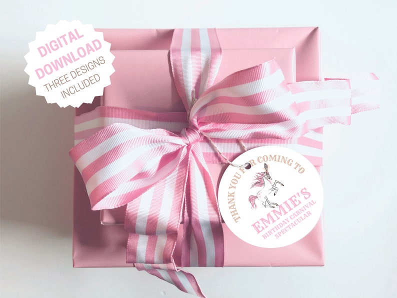 Carnival Carousel Birthday Favor Tags, Favor Sticker, First Birthday ...