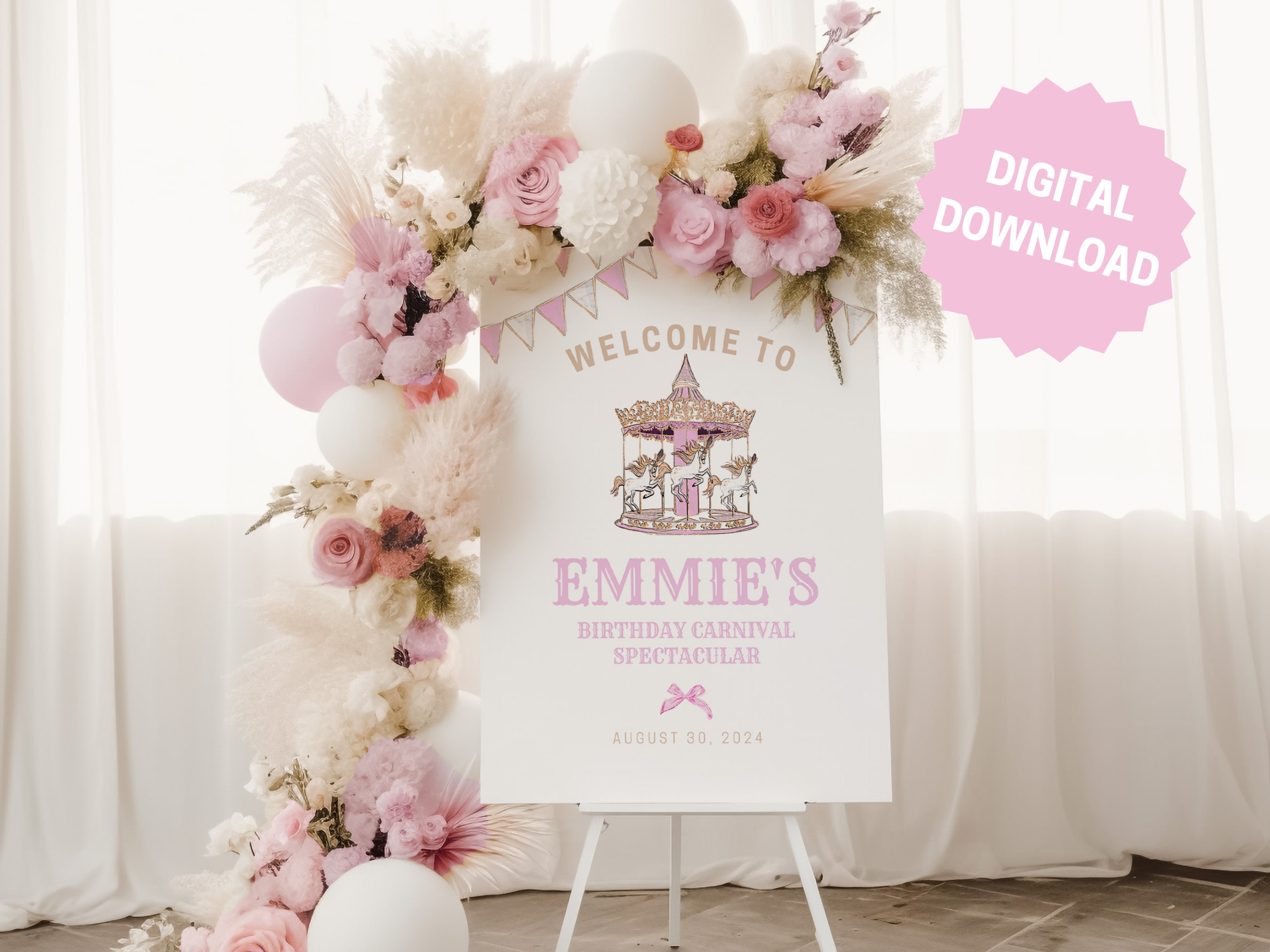 Editable Carnival Carousel Welcome Sign, Carnival Carousel Sign, Pink ...
