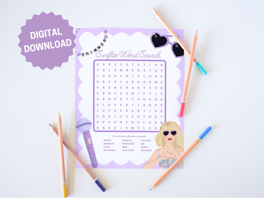 Taylor Swift Party Activity Word Search, Swiftie Birthday Printable ...