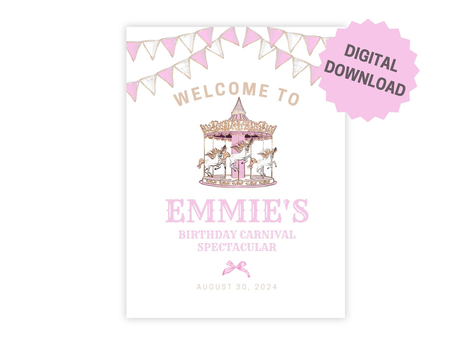 Editable Carnival Carousel Welcome Sign, Carnival Carousel Sign, Pink ...