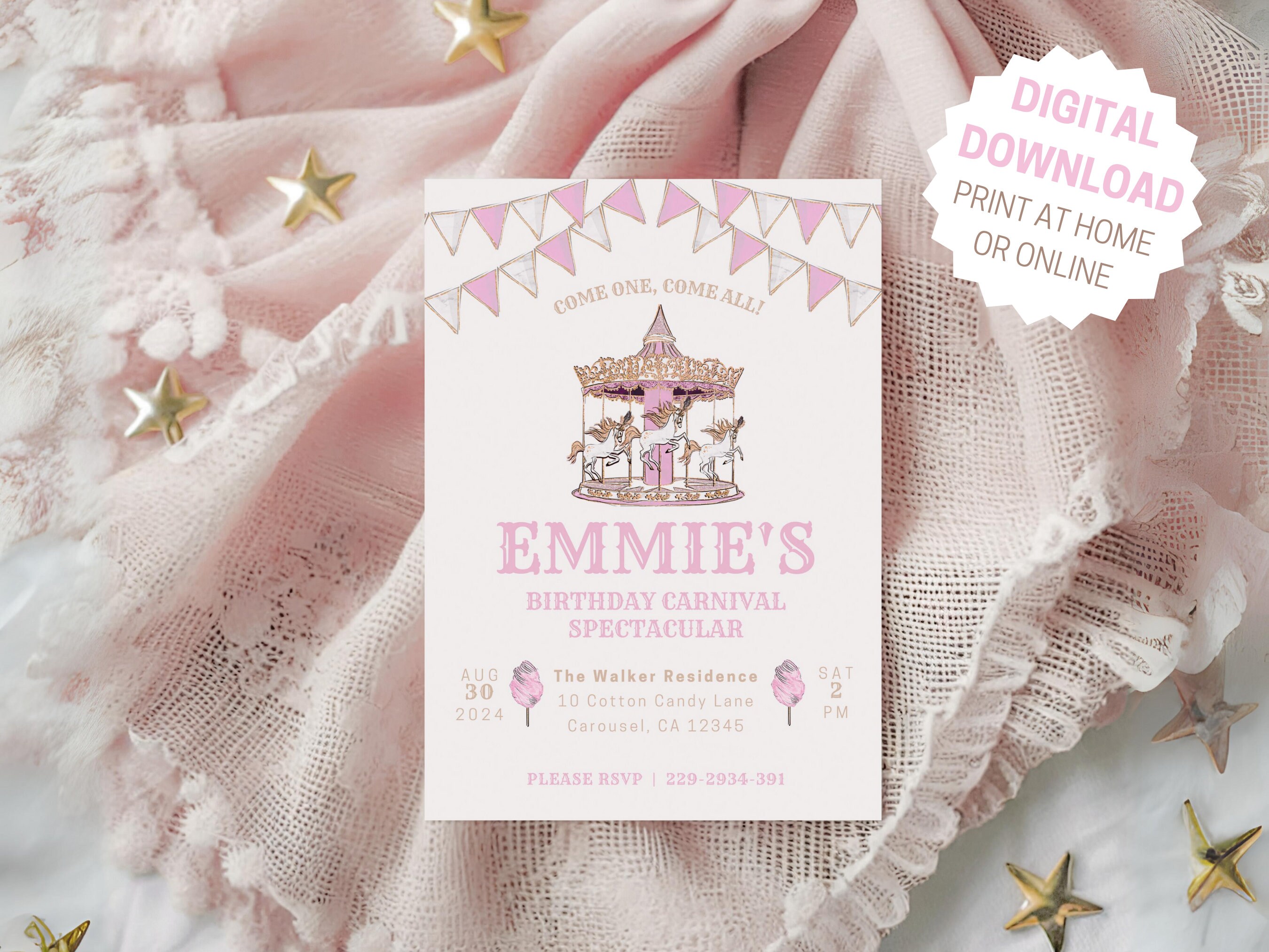 Carnival Carousel Birthday Favor Tags, Favor Sticker, First Birthday ...
