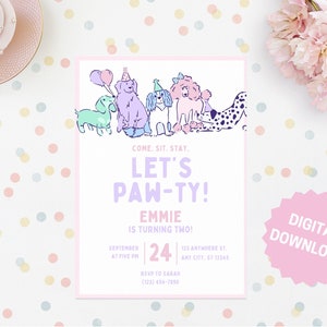 Puppy Pawty Birthday Invitation Let's Pawty Birthday Invite Girls Puppy ...