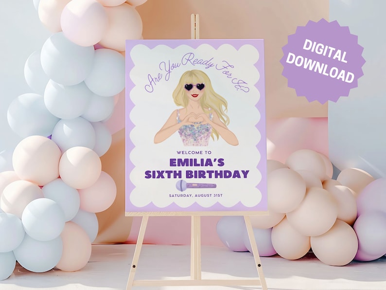 Editable Taylor Swift Birthday Welcome Sign, Swiftie Sign, Eras Tour ...