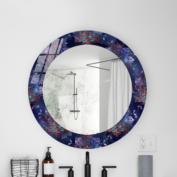Round Blue Mirror - Etsy