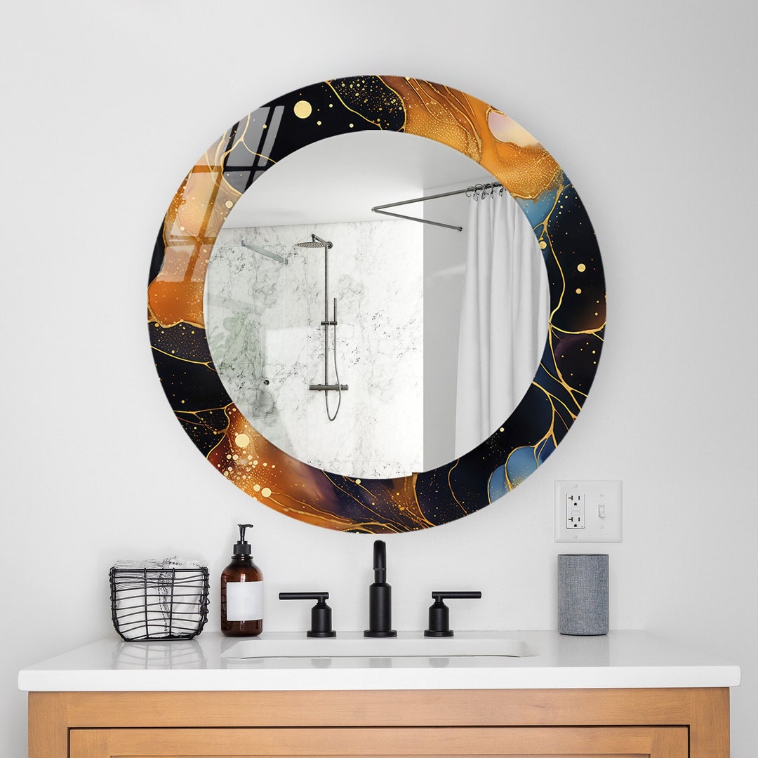 Mirror Glass Decor, Round Mirror Wall Decor, Floral Theme Wall Art ...